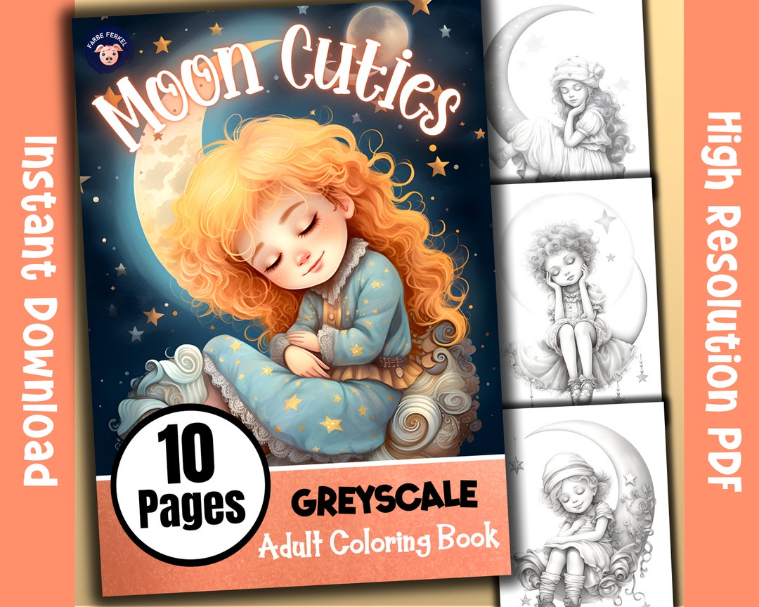 Moon Cuties Greyscale Coloring Book Cute Coloring Pages Celestial ...