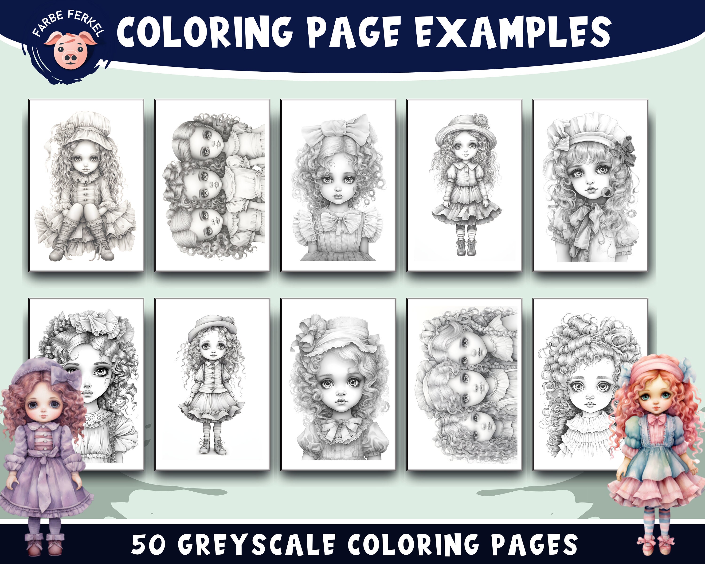 Rag Dolls Grayscale Coloring Book Adult Colouring Page for Relaxing ...