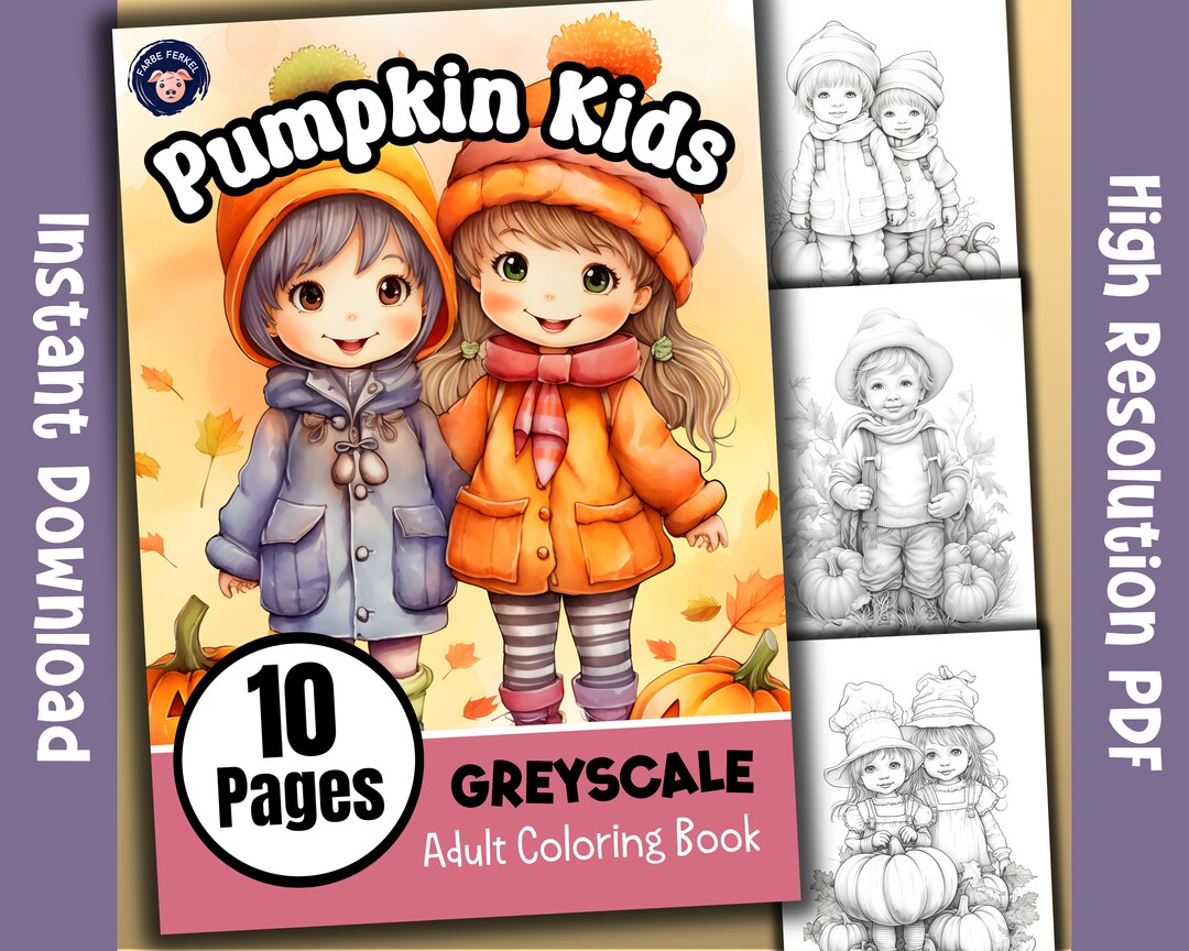 Pumpkin Kids Greyscale Adult Colouring Book Pumpkin Coloring Pages ...