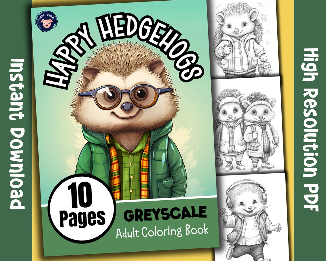 Happy Hedgehogs Greyscale Coloring Book Hedgehog Coloring - Etsy