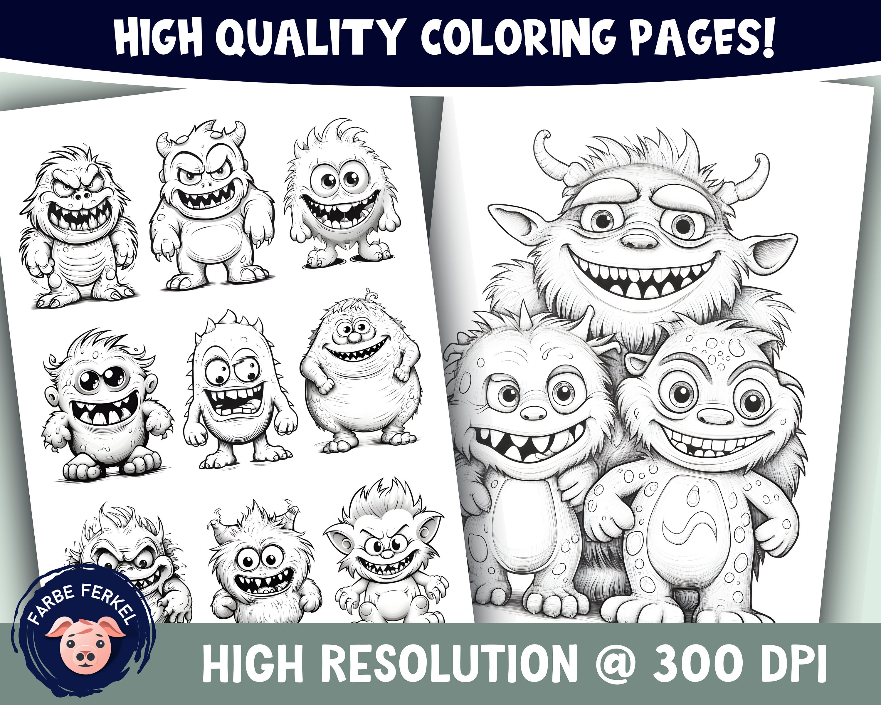 Silly Monsters Greyscale Adult Colouring Funny Colouring - Etsy