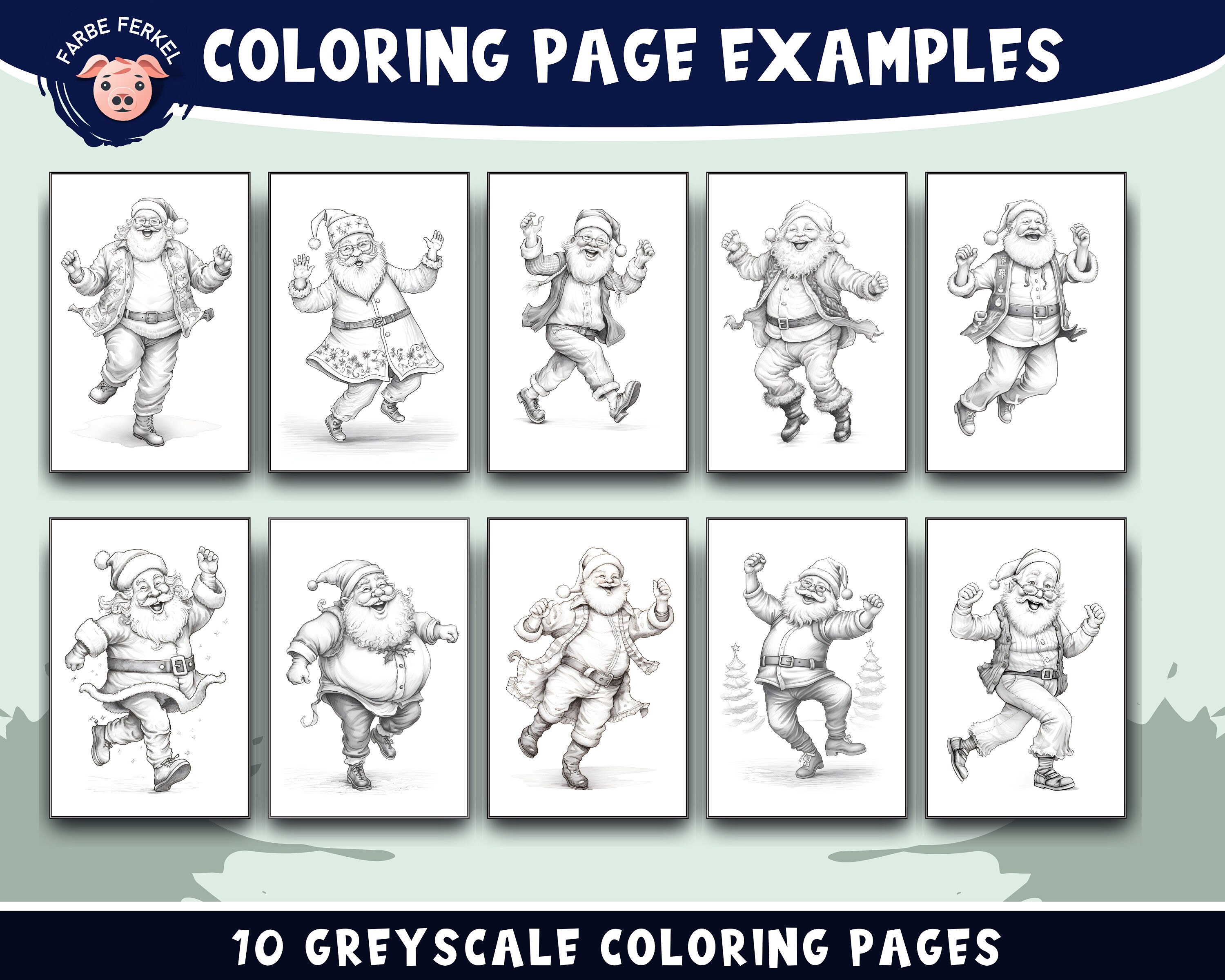 Dancing Santas Greyscale Coloring Bookchristmas Coloring Bookfunny ...