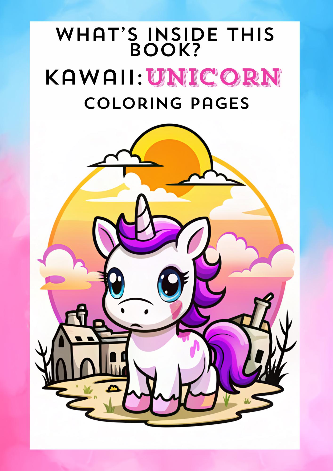 Kawaii Unicorn Coloring Pages Printable Unicorn Coloring Book for Kids ...