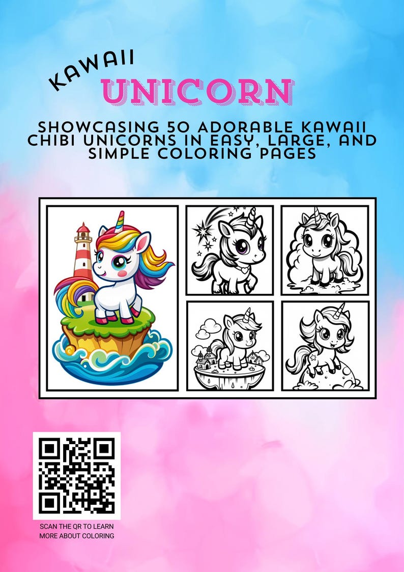 Kawaii Unicorn Coloring Pages Printable Unicorn Coloring Book for Kids and Teens Cute & Fun ...