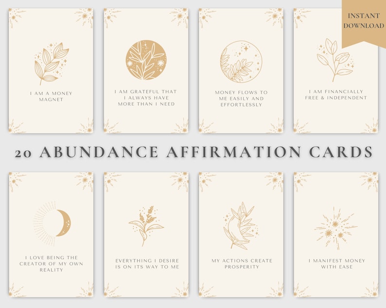 Printable Affirmation Cards, Abundance Motivational Cards, Digital ...