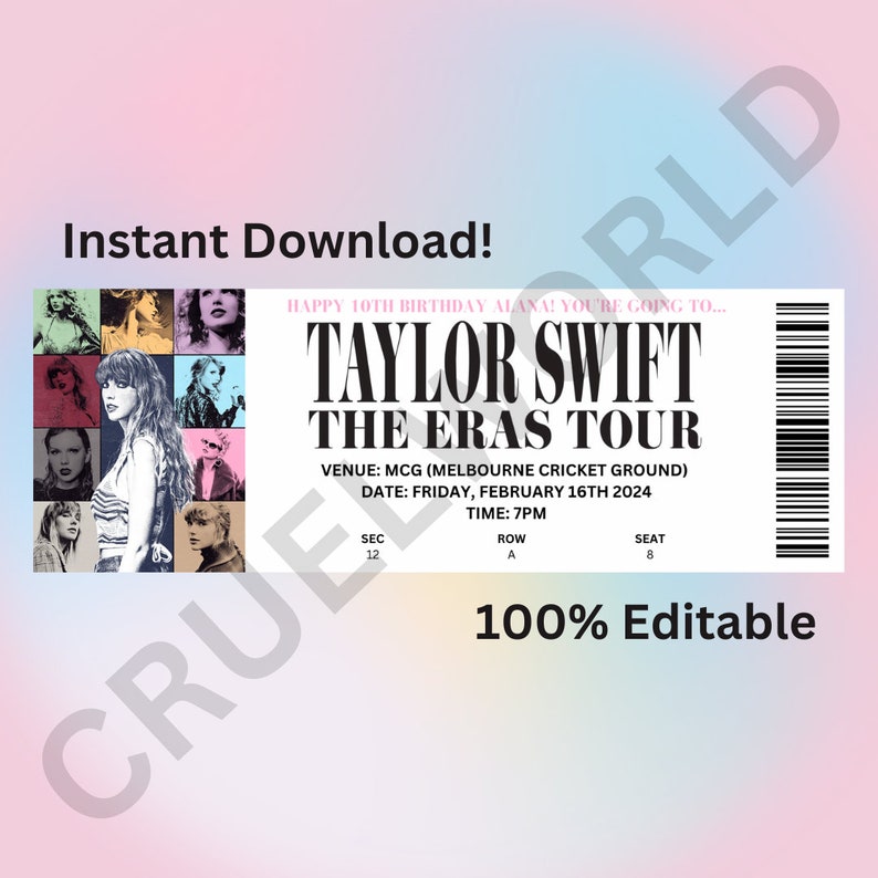 Printable Customisable Taylor Swift Eras Ticket PDF Tailor-made ...