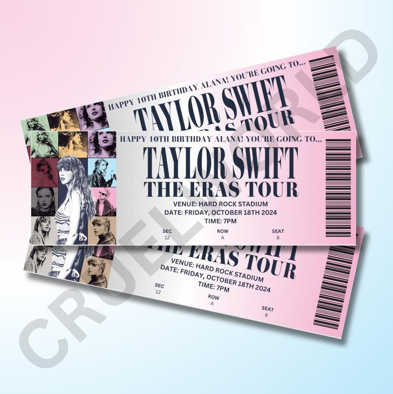 Taylor Swift Eras Tour Ticket Template Pink Gradient Customizable ...