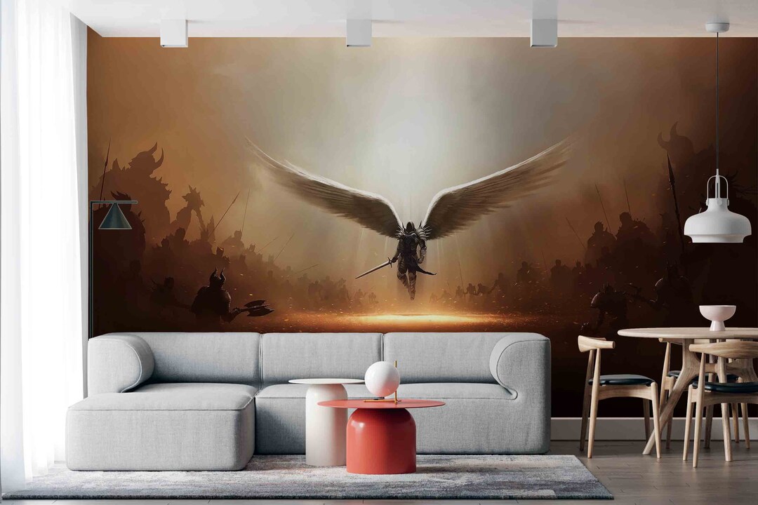 Archangel Wall Decals, Michael Angel Wall Painting, Warrior Angel Paper Art, Modern Wall Print ...