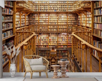 Library Wallpaper, Book Wall Decor, Modern Digital Paper, Gift for Him ...