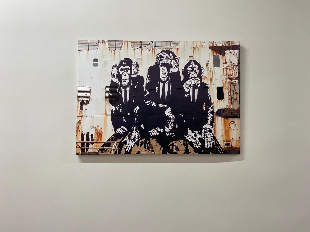 Banksy Three Wise Monkeys Art: Canvas or Tempered Glass Print - Etsy