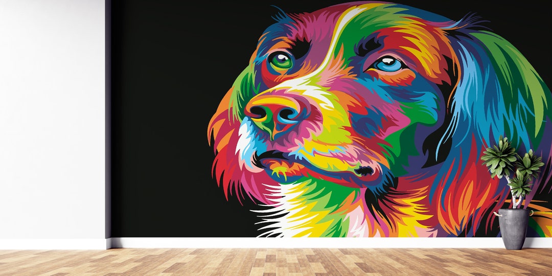 Colorful Dog Wallpaper: Abstract Rainbow Wall Mural, Self Adhesive ...
