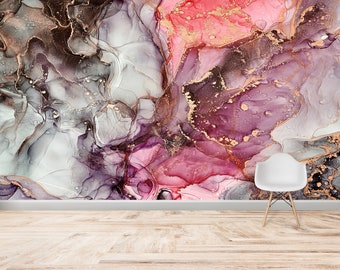 Pink and Gray Marble Wall Mural, Wall Decorations, Pink Wall Art, Pink ...