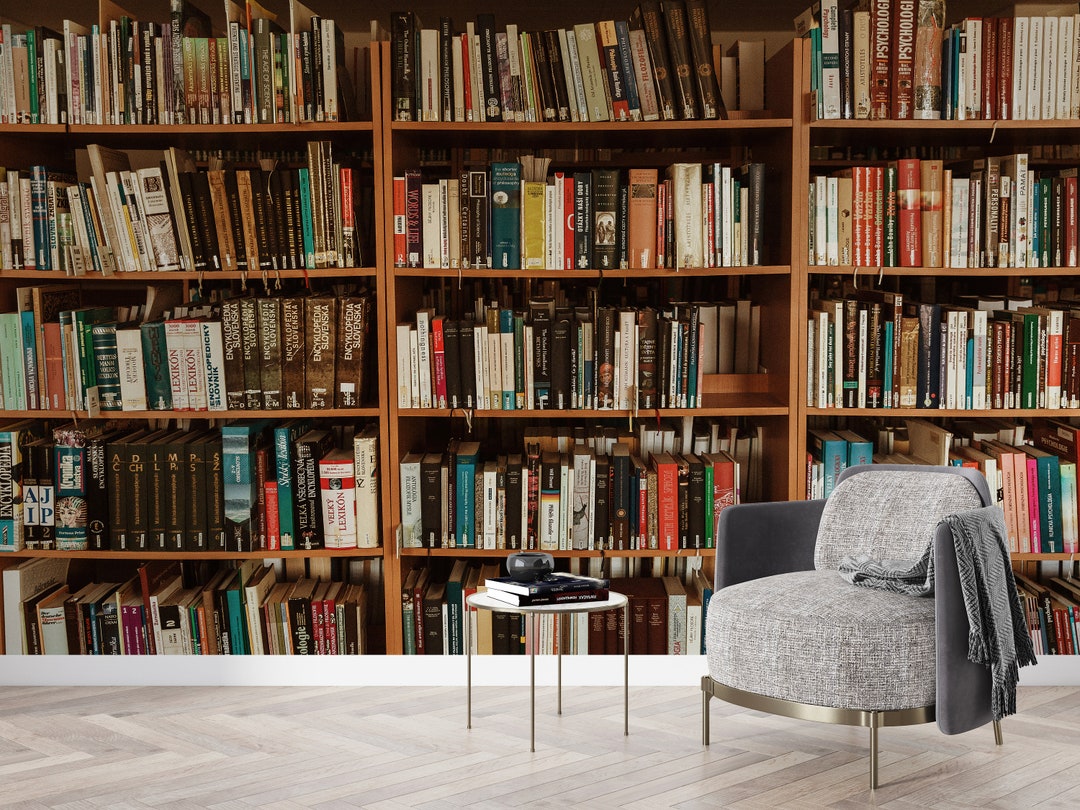 Modern Wallpaper, Book Wall Painting, Bookshelf Wall Paper, Stylish 3D ...