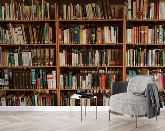 Library Wallpaper, Book Wall Decor, Modern Digital Paper, Gift for Him ...