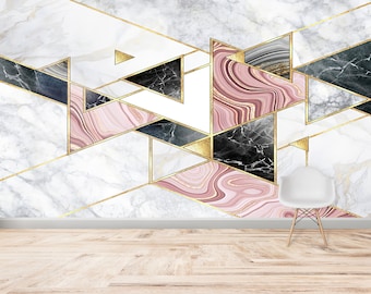 Pink and Gray Marble Wall Mural, Wall Decorations, Pink Wall Art, Pink ...