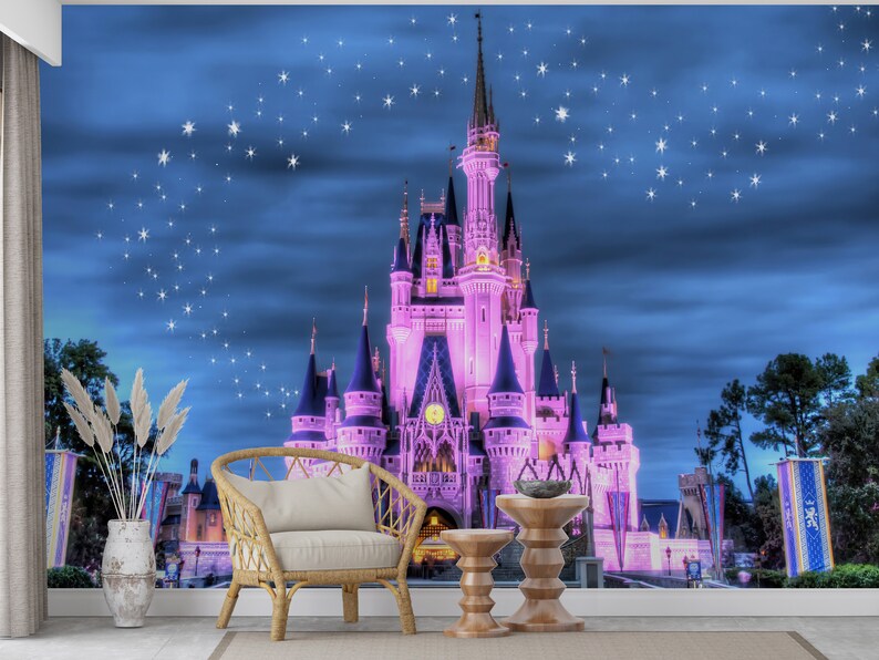 Cinderella Castle Wallpaper Mural: Starry Sky Peel and Stick Wall Decor ...