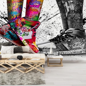 3D Papercraft, Love in Shoes Wall Mural, Shoes Wall Paper, Wall Print ...