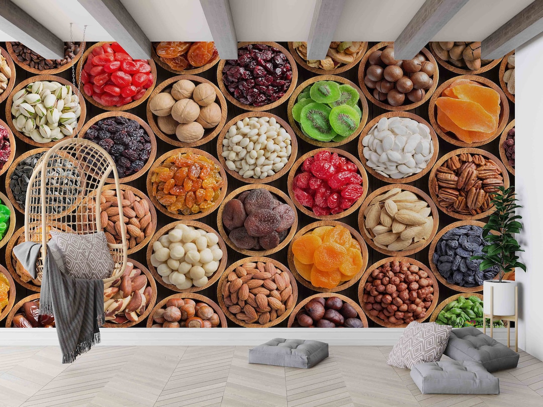Colorful Foods Wallpaper, Nuts Wall Print, Spices Mural, Fruits ...