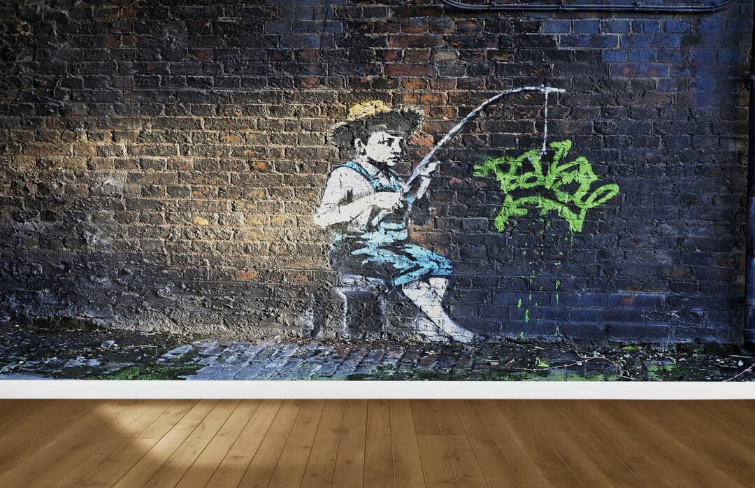 Banksy Fishing Boy Paper Art, Banksy Boy Wall Mural, 3D Wall Decor ...