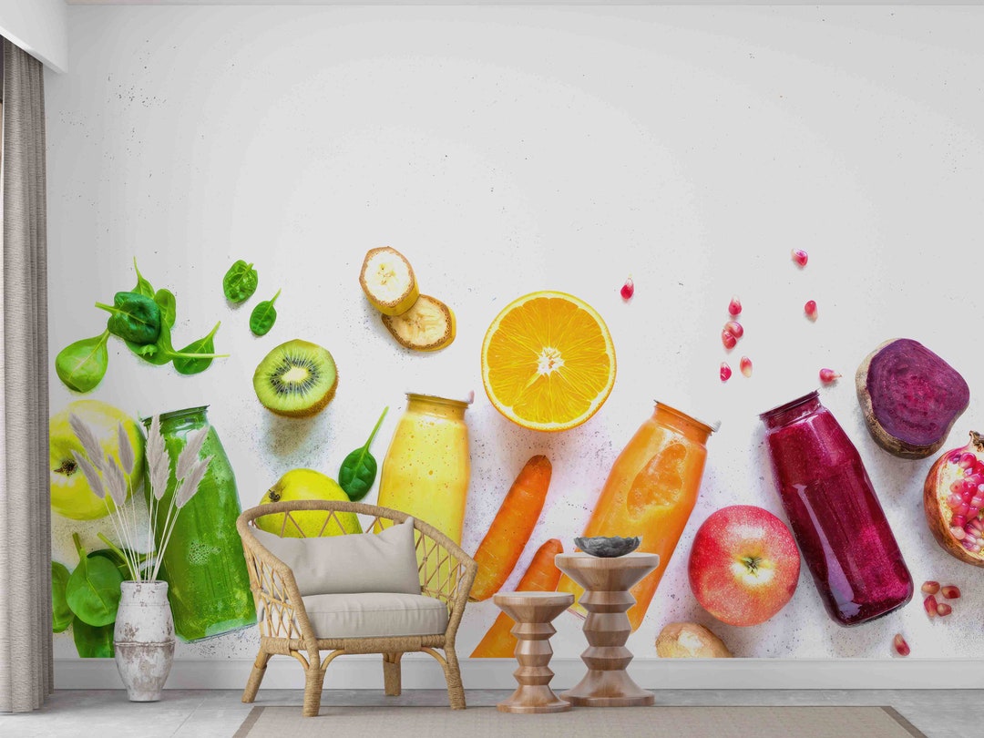 Vegetables and Fruits Wall Paper, Fruits Wallpaper, Colorful Wall Art ...