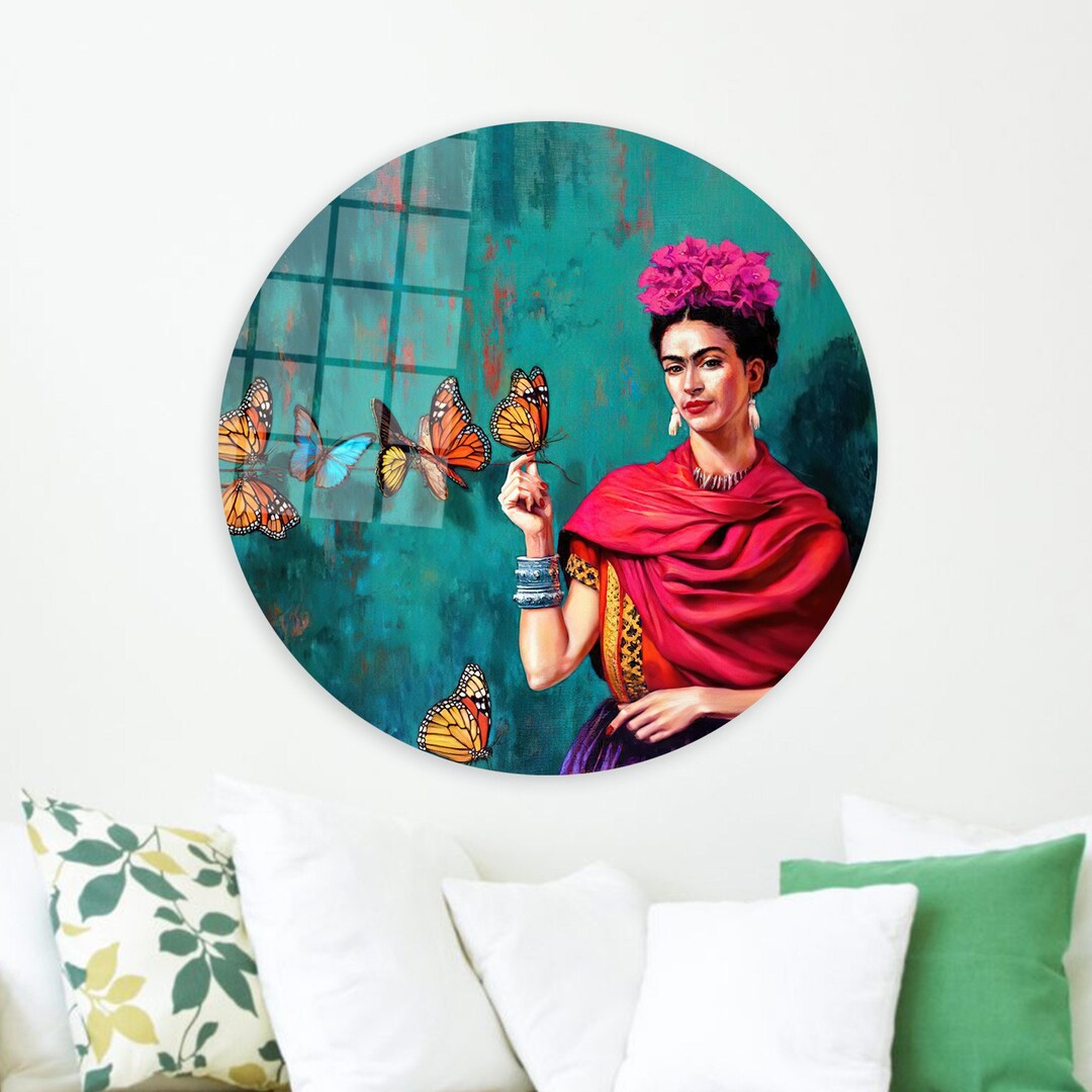 Frida Kahlo Painted Glass, Famous Art Canvas, Famous Wall Table, Frida ...