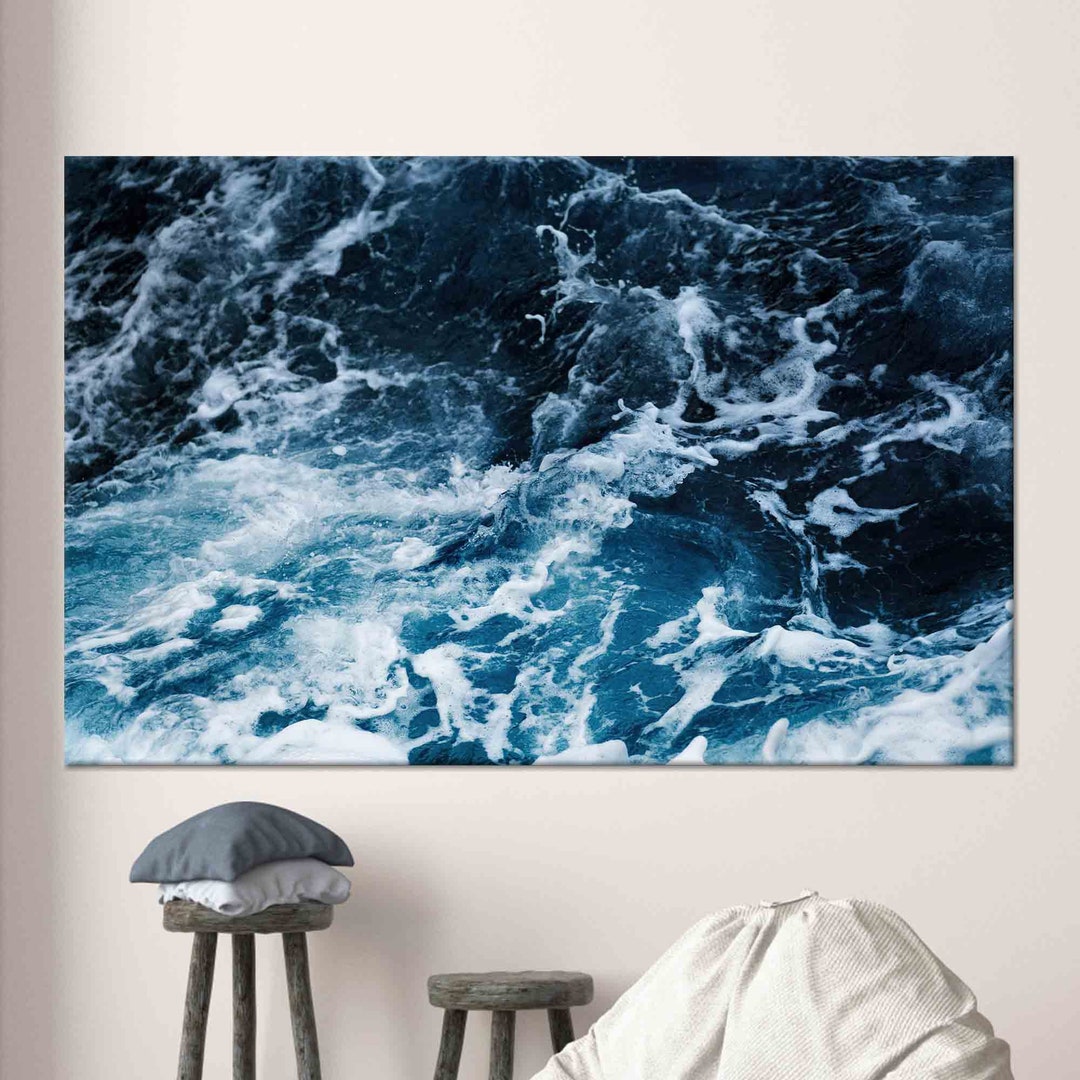 Blue Ocean Wave Art, Aesthetic Ocean Art, Wave View Artwork, Abstract ...