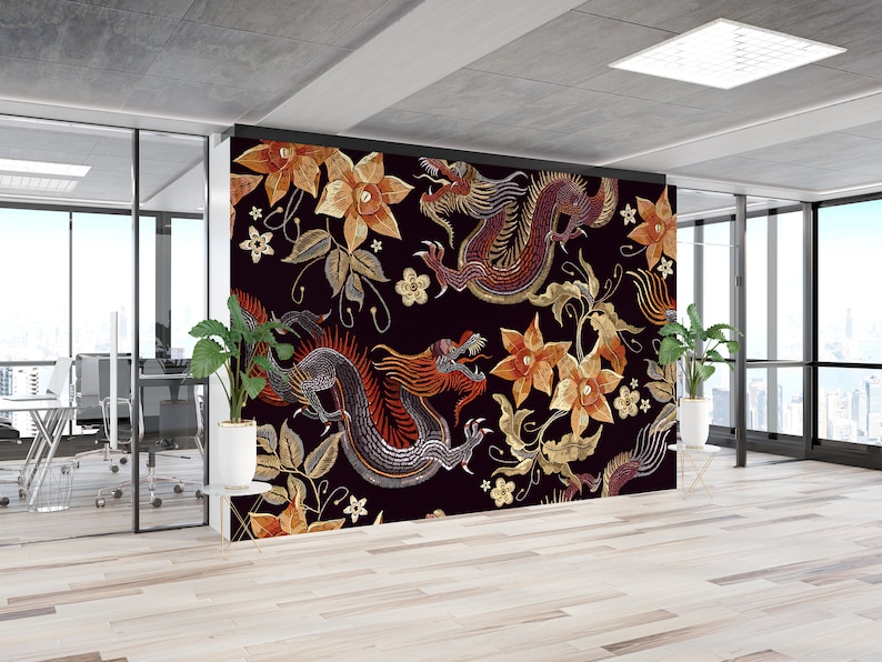 Asian Dragon Pattern Wall Paper Decals for Walls Modern Wall - Etsy