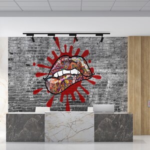 Graffiti Lips Wallpaper: Sensual Wall Art, Man Cave Decor - Etsy
