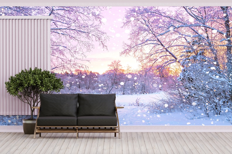 Snowy Landscape Wallpaper: Self Adhesive Paper, Winter Wall Art - Etsy