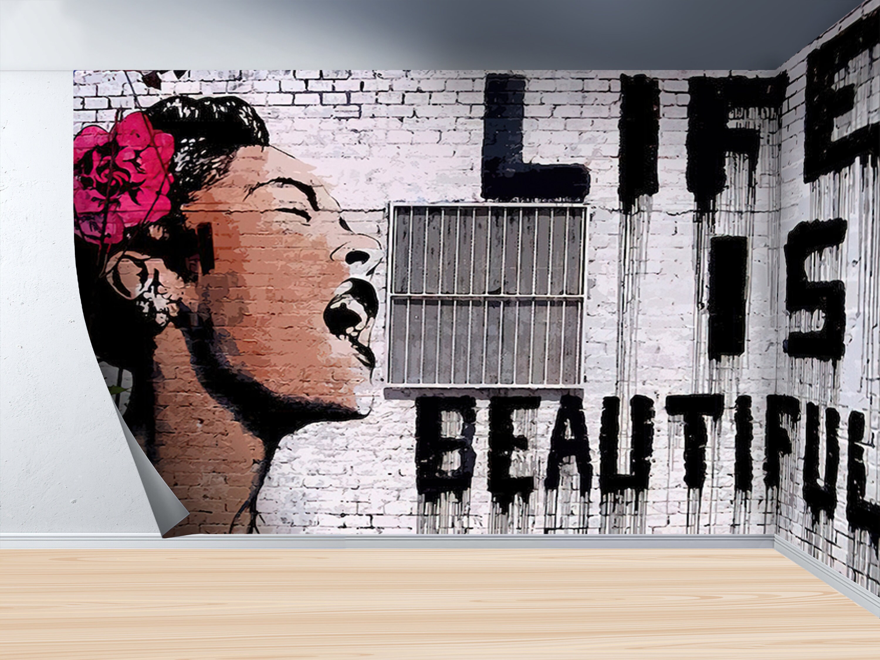 Banksy Life is Beautiful Wallpaper Woman Graffiti Wall Art - Etsy