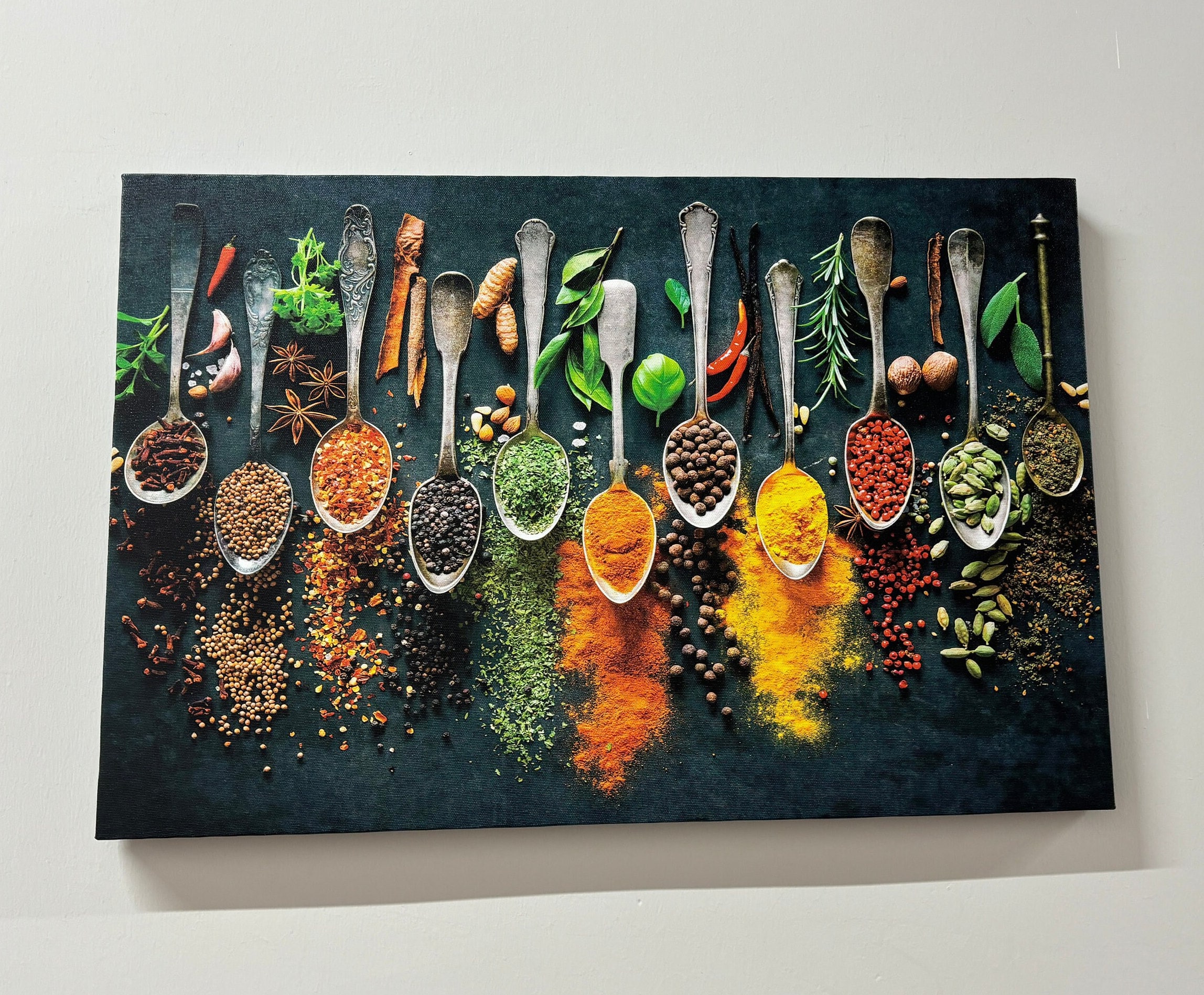 Modern Canvas Poster, Indian Spices 3D Canvas, Kitchen Printed, Wall ...