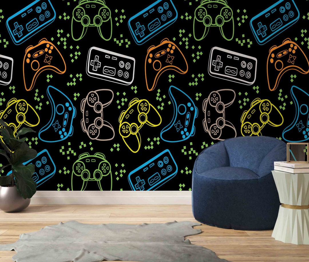 Gaming Room Wall Decor, Game Lovers Art, Neon Colors Wall Paper, Modern ...