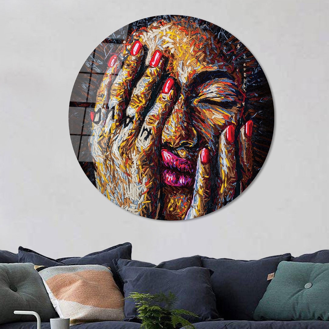 Colorful Woman Face Tempered Glass Wall Art: Trendy Living Room Decor ...