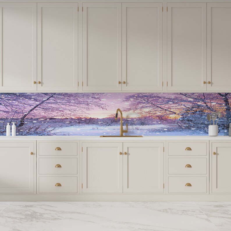 Snowy Landscape Wallpaper: Self Adhesive Paper, Winter Wall Art - Etsy