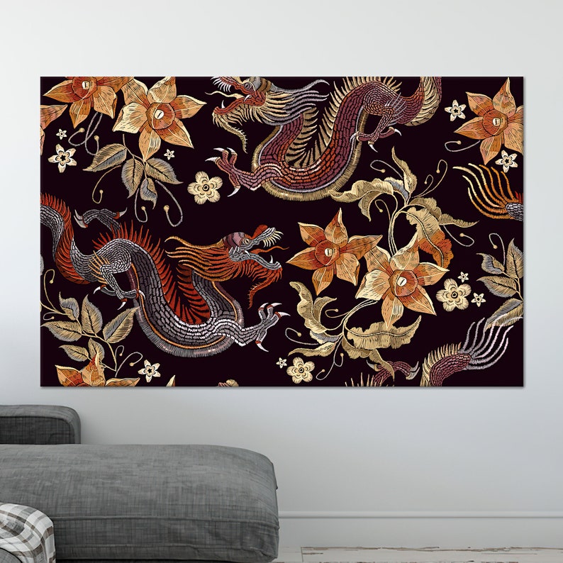 Dragont Canvas Gift, Chinese Dragon Wall Decor, Asian Dragon Pattern ...