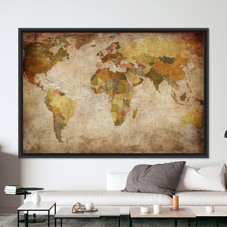 Map Art Wall Decor, Large World Map Tempered Glass, World Map Artwork ...