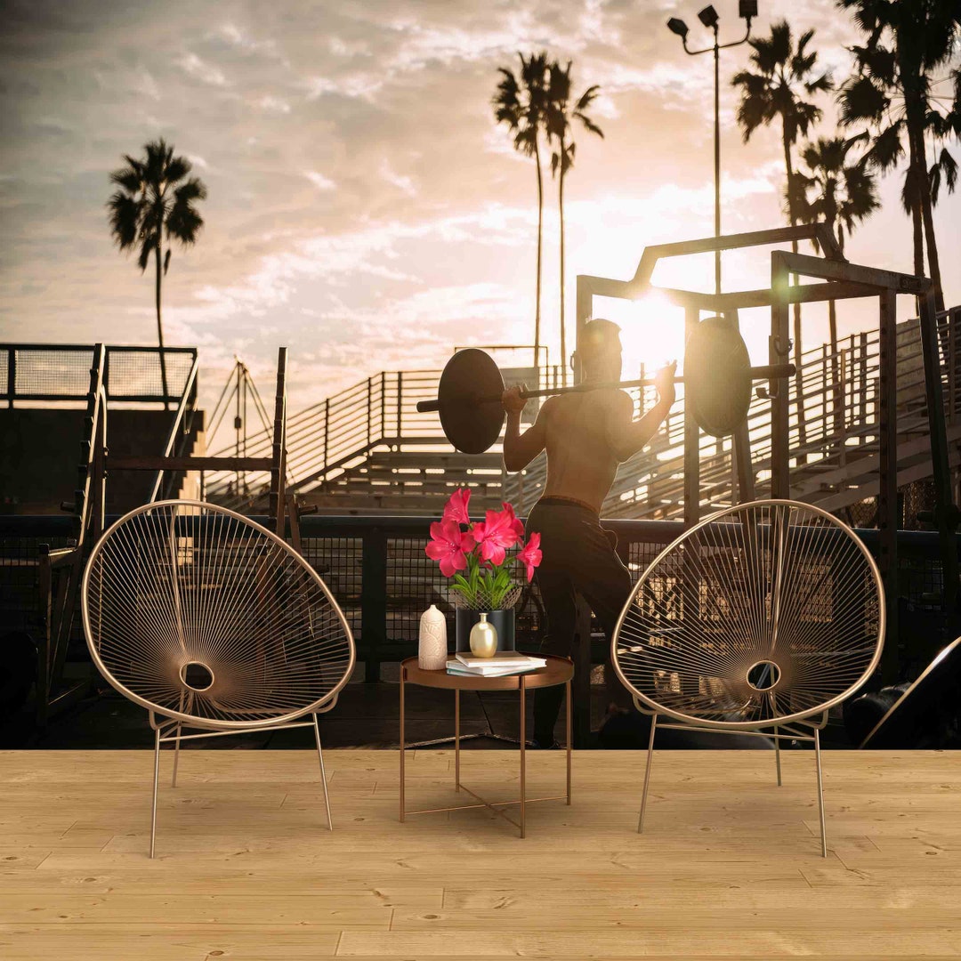 Street Gym Wallpaper, Fitness Wall Decor, Gym Paper Craft, Wall Mural ...