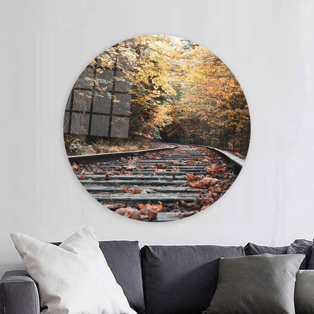 Train Tracks Wall Art, Landscape Art, Autumn Landscape Art, Yellow Wall ...
