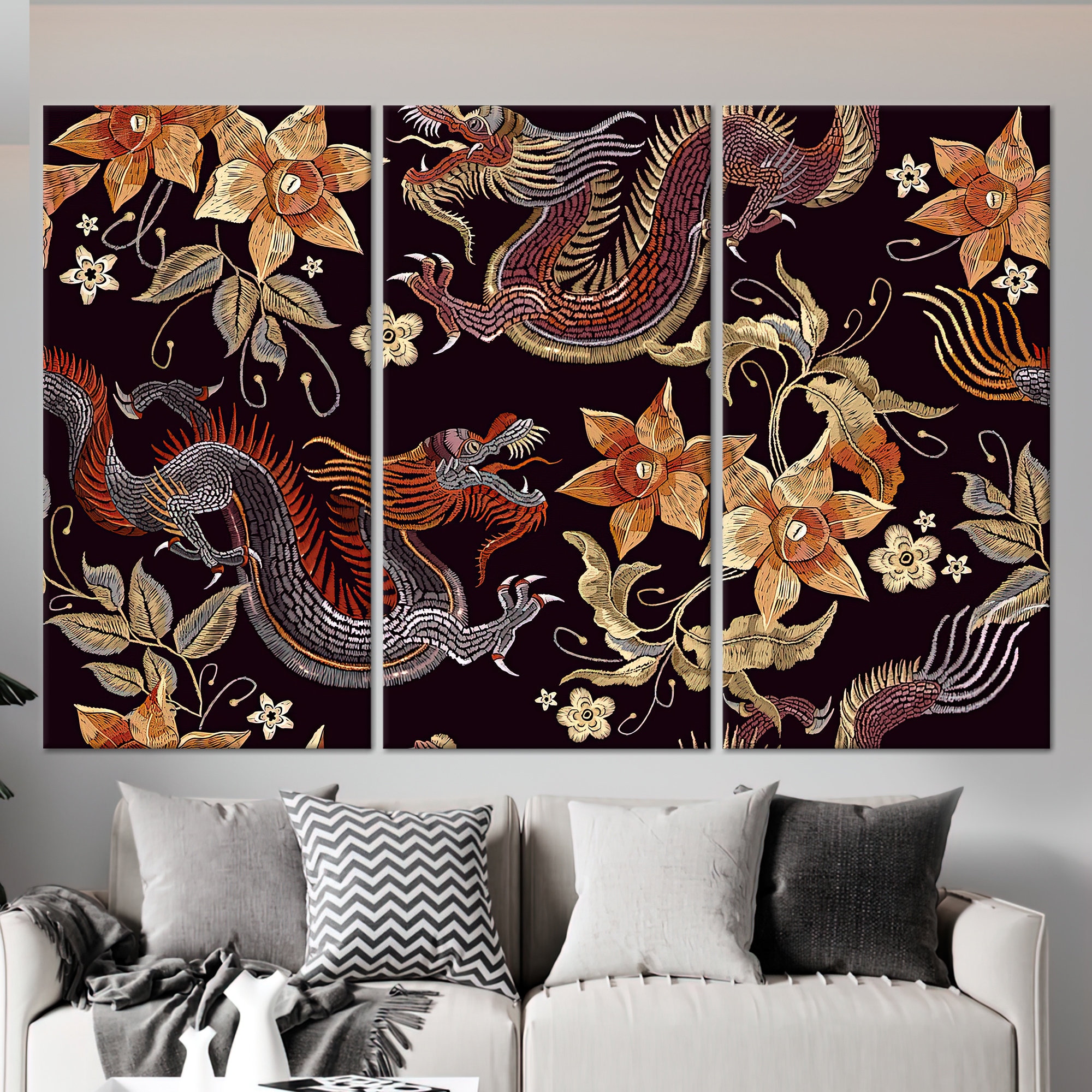 Dragont Canvas Gift, Chinese Dragon Wall Decor, Asian Dragon Pattern ...