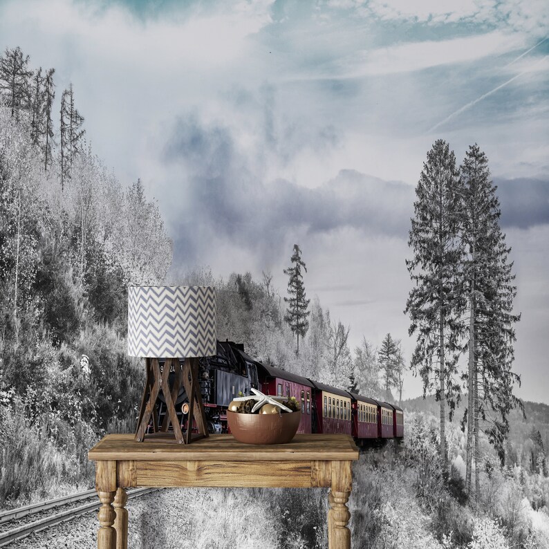 Train on Winter Day Removable Wallpaper: 3D View Paper Art - Etsy