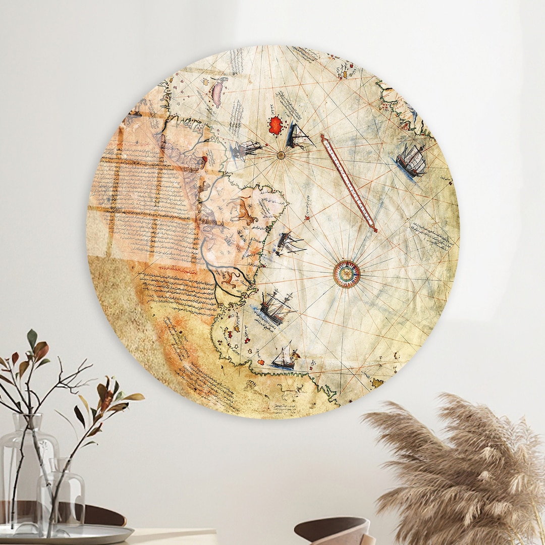 Trendy Canvas Print, Boho Wall Decor Glass Wall, Piri Reis Map Canvas ...