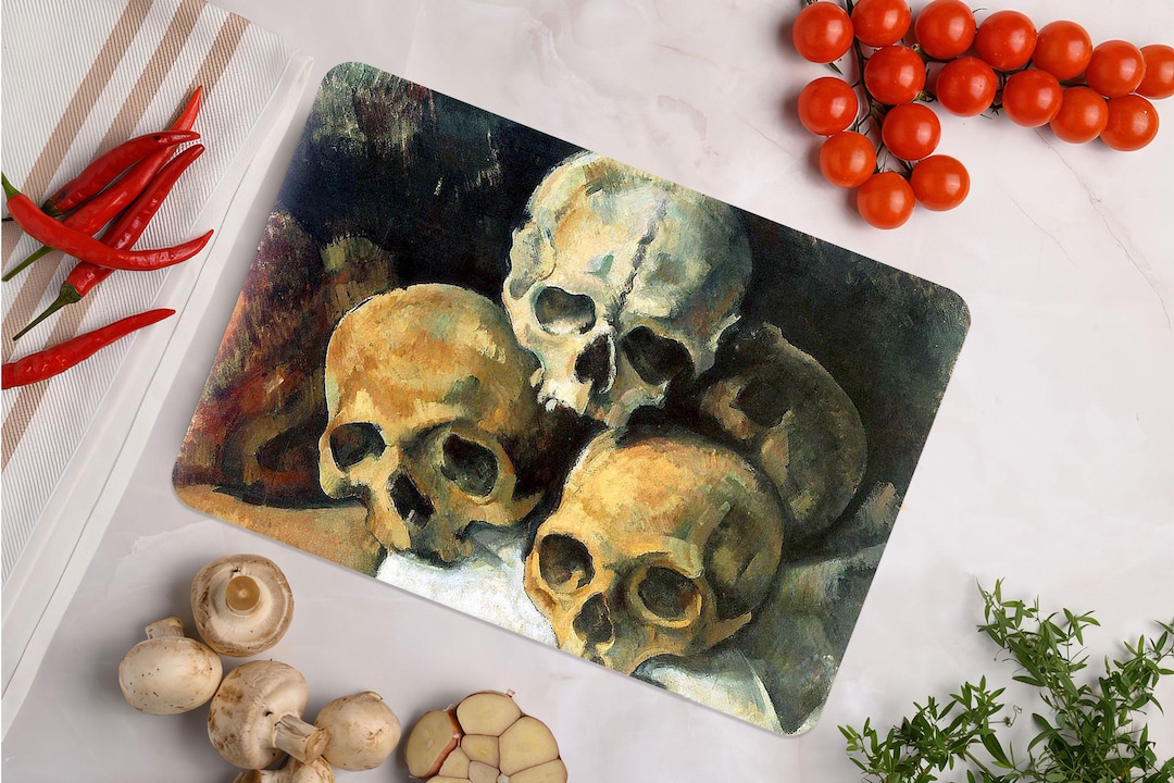 Cezanne Pyramid of Skulls Cutting Board: Tempered Glass Kitchen Decor ...