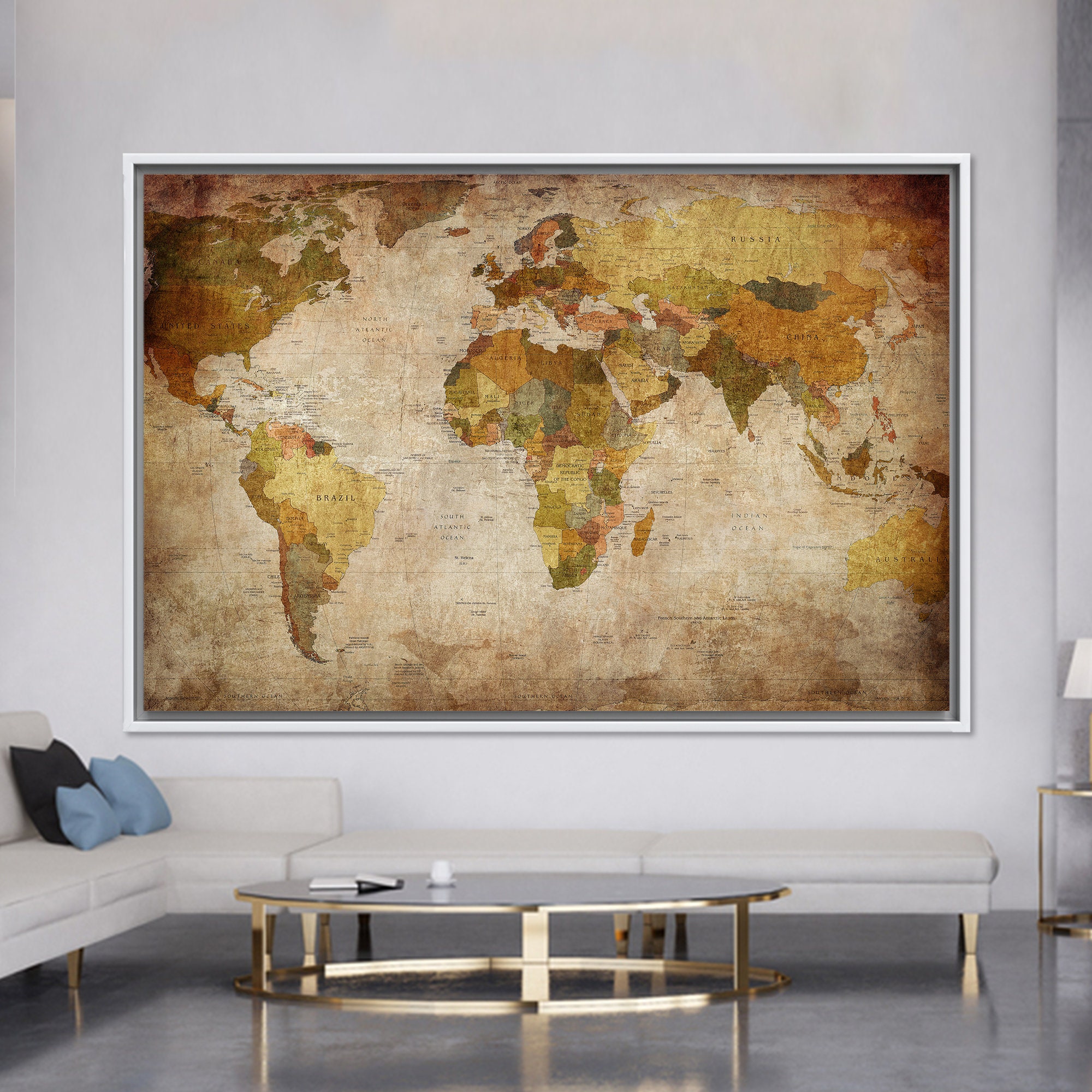 Map Art Wall Decor, Large World Map Tempered Glass, World Map Artwork ...
