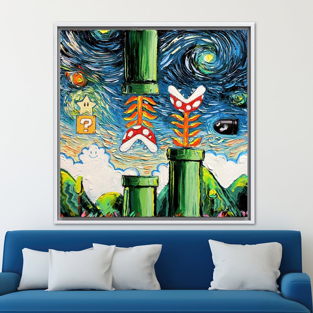 Van Gogh Style Mario Painting Art, Van Gogh Wall Art, Glass Decor ...