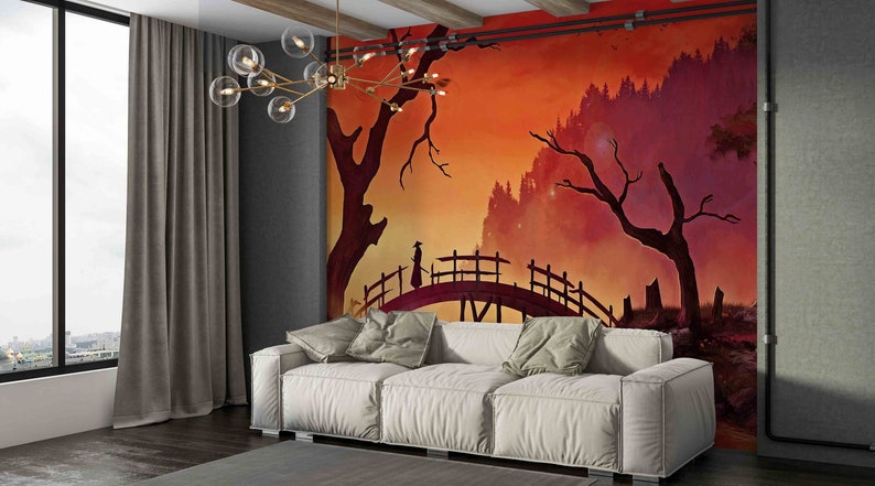 Samurai Wall Decals Anime Wall Painting Japan Wallpaper - Etsy
