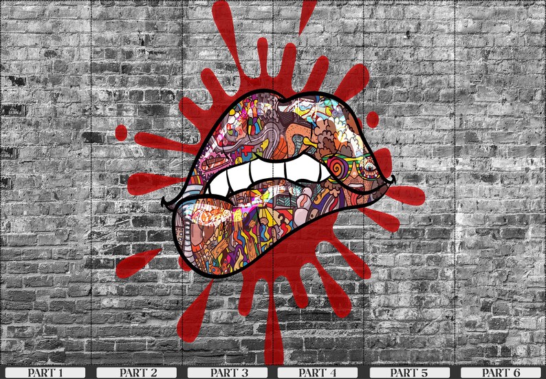Graffiti Lips Wallpaper: Sensual Wall Art, Man Cave Decor - Etsy