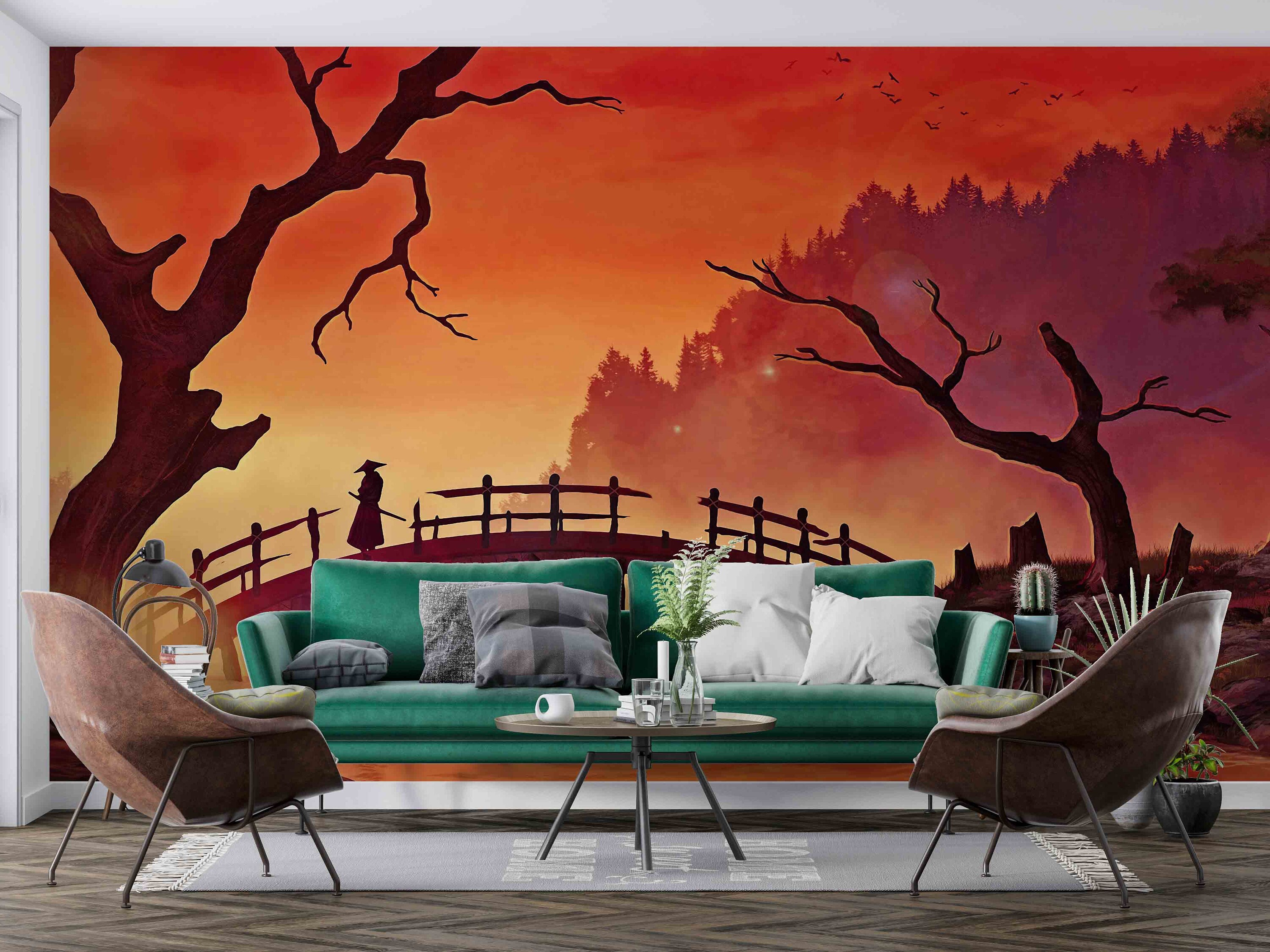 Samurai Wall Decals Anime Wall Painting Japan Wallpaper - Etsy