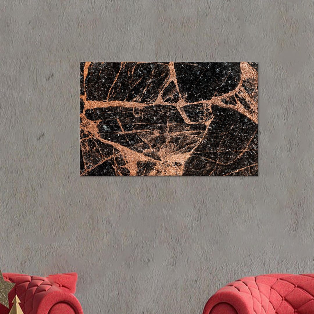 Black Marble 3D Canvas, Copper Marble Wall Art, Modern Tempered Glass ...