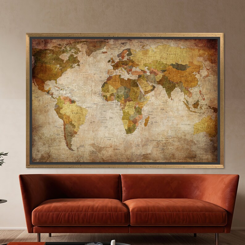 Map Art Wall Decor Large World Map Tempered Glass World Map - Etsy