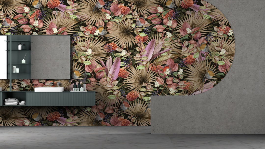Botanical Plants Wall Decor, Floral Mural, Modern Floral Wallpaper ...